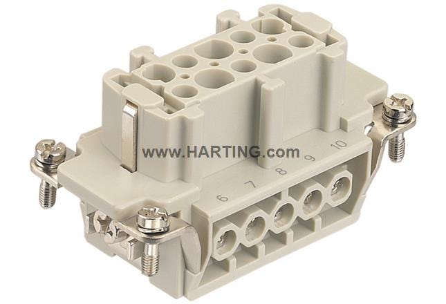 09330102701, INSERTO HEMBRA HAN, 10 PIN + TIERRA ATORNILLABLE, 16AMP-500VCA